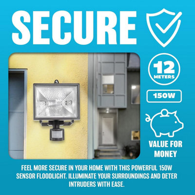 Set Of 2 150W Sensor Light Security Floodlight Outdoor Halogen Garden ...