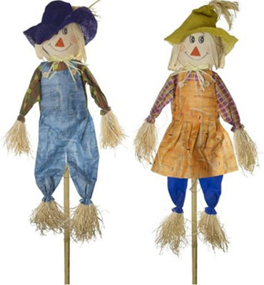 Set of 2 156cm Large Stick Scarecrows Autumn Harvest Halloween Decor ...