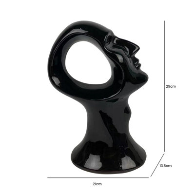 Set of 2 29cm Black Ceramic Face Sculpture Modern Abstract Decorative ...