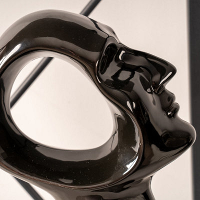 Set of 2 29cm Black Ceramic Face Sculpture Modern Abstract Decorative ...