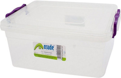 Set Of 2 3L Plastic Storage Box Lid Clear Container Handles Home Office ...
