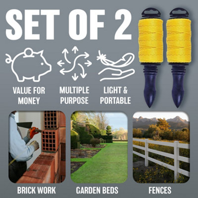 Set Of 2 50m Builders Line Rope String Building Bricklaying Brick ...