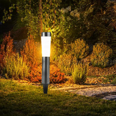 Set of 2 - 8-Hour Solar-Powered White LED Garden Post Light