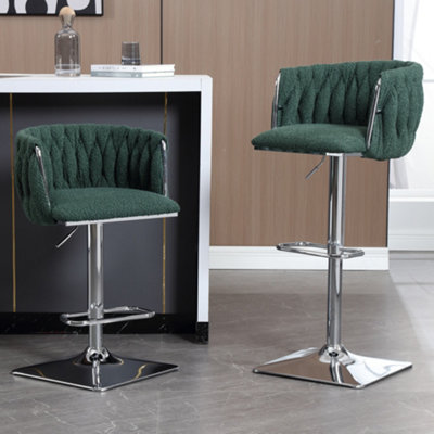 Set of 2 Adjustable COOLMORE Bar Stools with Woven Backs and Silver ...