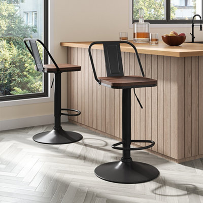 Set of 2 Adjustable Swivel Dark Brown Kitchen Bar Stool With Backrest ...