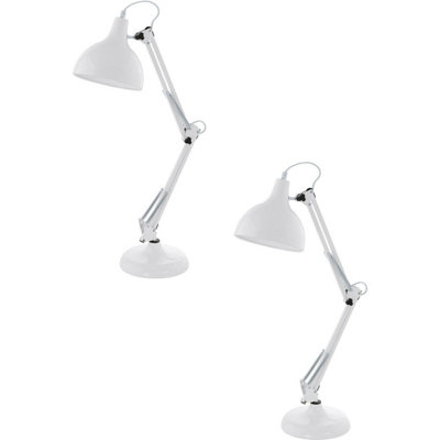 Set of 2 Adjustable White Desk Lamps with Flexible Design and E27 Socket
