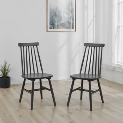 Set Of 2 Alassio Spindle Back Dining Chairs - Black