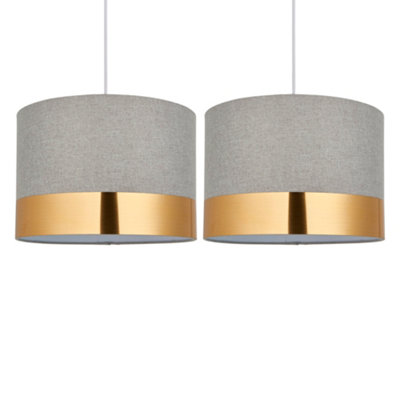 Set of 2 Amara - Grey 30cm Easy Fit Pendant Shades with Gold Band