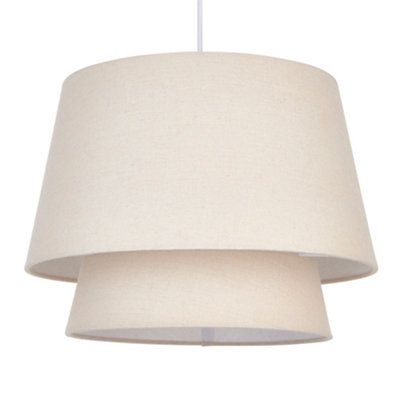 SET OF 2 AMBRA - TWO TIER NATURAL LINEN FABRIC EASY FIT PENDANT SHADES