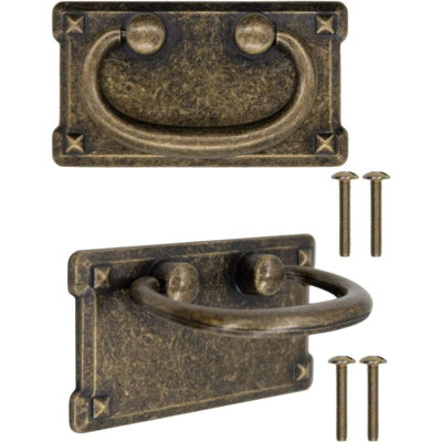 Set of 2 Antique Folding Drawer Handles Bronze Iron Design for Sliding ...
