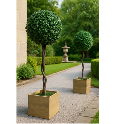 Set of 2 Artificial Topiary Ball Trees 3 feet (90cm) Decorative Faux Trees