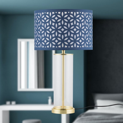 Shop Set of 2 Aura - Satin Brass Lamps with Navy Blue Cut Out Shades