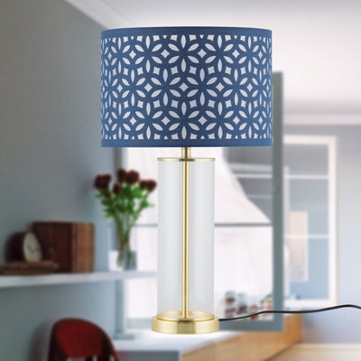 Shop Set of 2 Aura - Satin Brass Lamps with Navy Blue Cut Out Shades