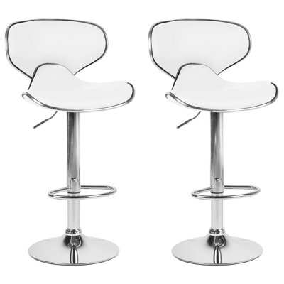 SET OF 2 BAR CHAIRS CONWAY FAUX LEATHER SWIVEL WHITE
