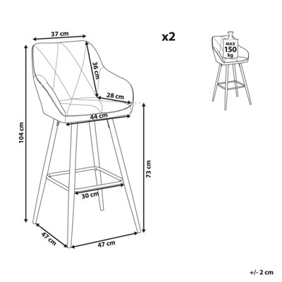 Set of 2 Bar Chairs DARIEN Grey