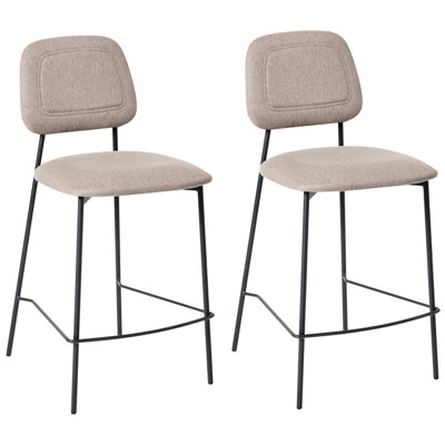 Set of 2 Bar Chairs DUETTE Faux Linen Taupe
