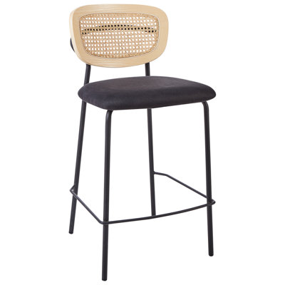 Set of 2 Bar Chairs MAYETTA Rattan Black