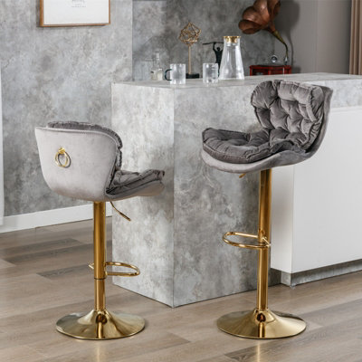 Set of 2 Bar Chairs with Rolling Backrest, Gold Legs, 360 Rotatable ...