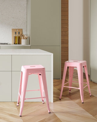 SET OF 2 BAR STOOLS CABRILLO METAL PINK
