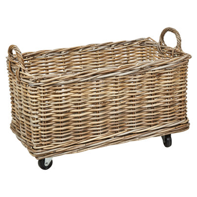 Set of 2 Baskets KITIM with Wheels Rattan Natural