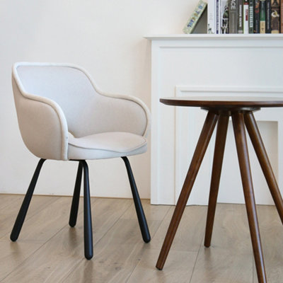 Set of 2 Beige Fabric Comfy Desk Chair Beige Dining Chairs Arm Chairs