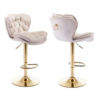 Set of 2 Beige Velvet Swivel Bar Stools Kitchen Breakfast Bar Stools With Double Layer Cushion