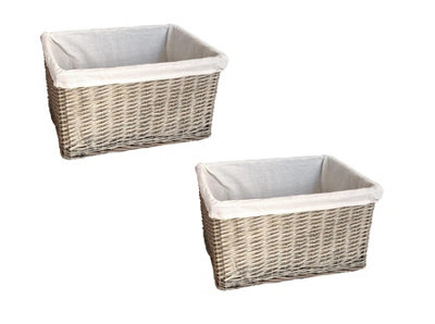 SET OF 2 Big Huge Deep Living Room Fireplace Log Basket Full Wicker ...