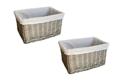 SET OF 2 Big Huge Deep Living Room Fireplace Log Basket Full Wicker ...