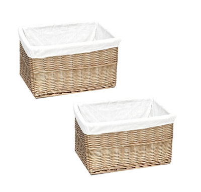 SET OF 2 Big Huge Deep Living Room Fireplace Log Basket Full Wicker ...