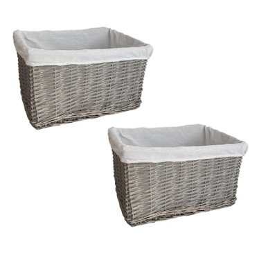 SET OF 2 Big Huge Deep Living Room Fireplace Log Basket Full Wicker Storage Box Grey Large 46.5 x 33 x 26 cm