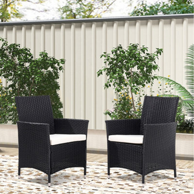 Set of 2 Black Patio Garden Rattan Chairs Dining Seat with Cushions ...