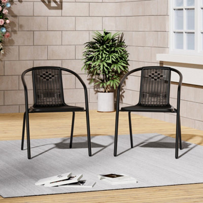 Set of 2 Black Vintage Style Stacking Rattan Patio Garden Chairs ...