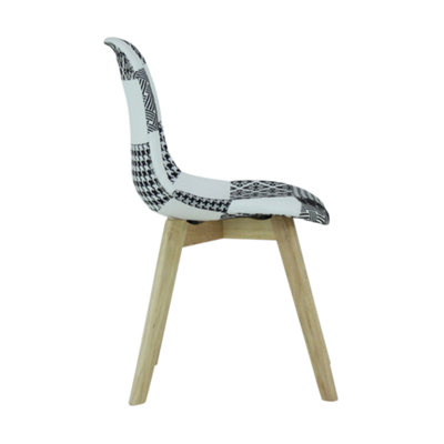 Set of 2 Black/White Patchwork Fabric Chairs with Wooden Legs, Modern ...