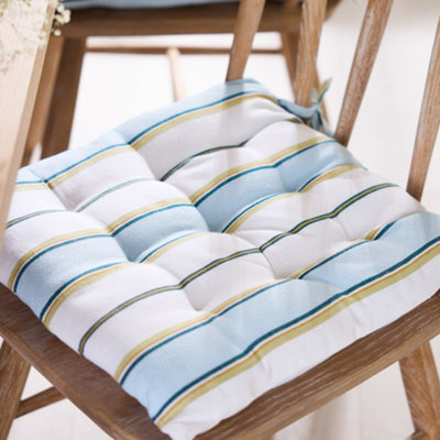 Set of 2 Blue Stripe Indoor Outdoor Chair Seat Pads (L)40cm x (W)40cm