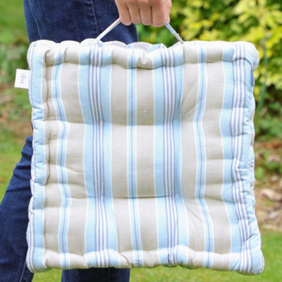 Set of 2 Blue Striped Indoor Dining Chair Seat Pad Box Cushions