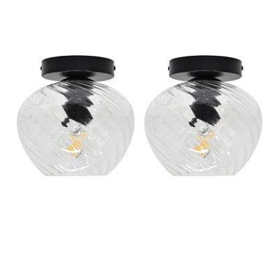 Set of 2 Bradson - Clear Swirl Glass Black Ceiling Lights