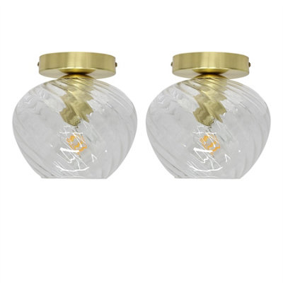 Set of 2 Bradson - Clear Swirl Glass Satin Brass Ceiling Lights