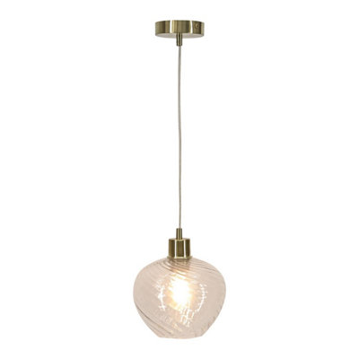 Set of 2 Bradson - Clear Swirl Glass with Satin Brass Pendant Fittings