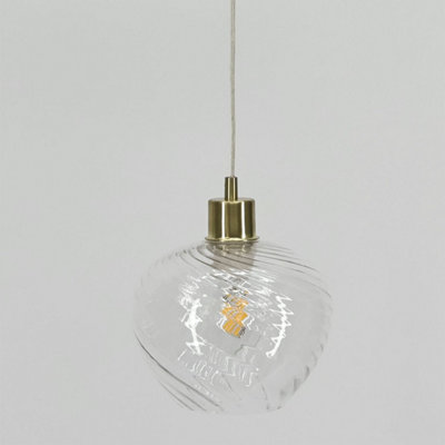 SET OF 2 BRADSON - CLEAR SWIRL GLASS WITH SATIN BRASS PENDANT FITTINGS