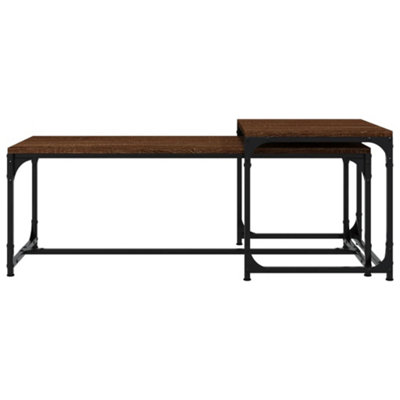 Set of 2 Brown Oak Engineered Wood Coffee Tables