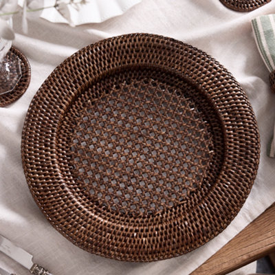 Set of 2 Brown Premium Rattan Charger Plates