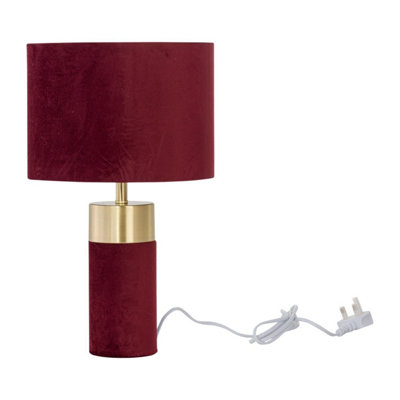 SET OF 2 BURGUNDY VELVET WITH BRASS DETAIL TABLE LAMPS