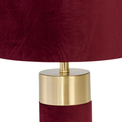 Set of 2 Burgundy Velvet with Brass Detail Table Lamps