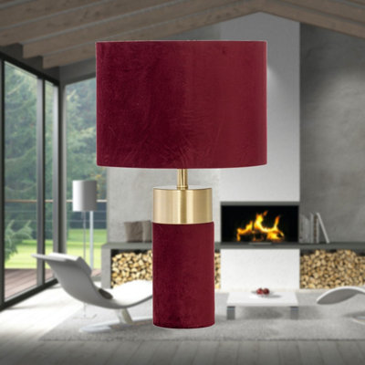 Set of 2 Burgundy Velvet with Brass Detail Table Lamps