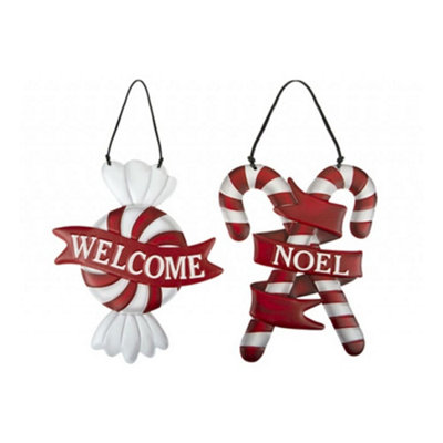 Set Of 2 Candy Cane Welcome Signs