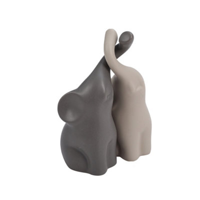 Set of 2 Ceramic Couple Elephant Statue Figurine Ornaments Porcelain ...