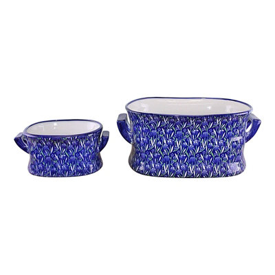 Set of 2 Ceramic Footbath Planters, Vintage Blue & Green Crocus Design ...