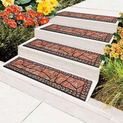 Set of 2 Cobbled Step Mats, Non-Slip Outdoor Stair Treads, Recycled ...