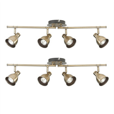 Set of 2 Colson - Antique Brass 4 Way Adjustable Ceiling Spotlights