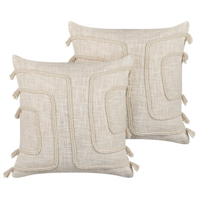 Set of 2 Cotton Cushions Abstract Pattern 45 x 45 cm Beige PLEIONE